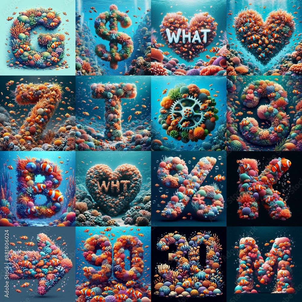 Underwater scene Lettering Typeface. AI generated illustration Stock ...