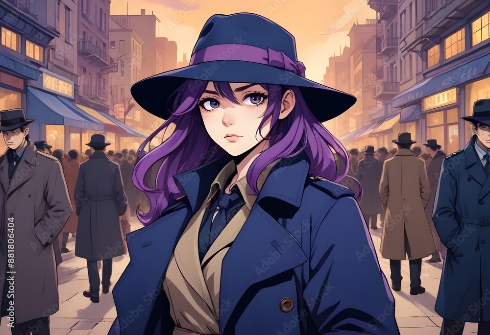 colorful flat illustration classical animes, Anime-style undercover ...