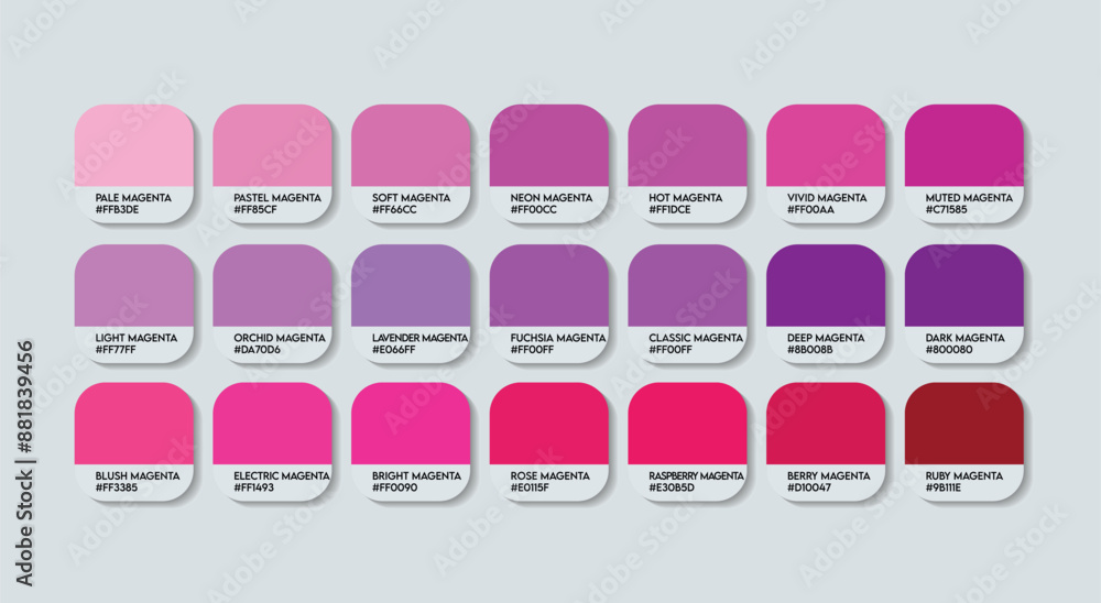 Magenta Color Palette, Magenta Color Guide Palette with Color Names ...