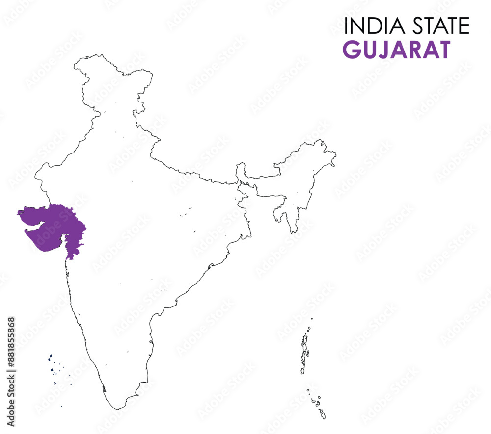 Gujarat map of Indian state. Gujarat map vector illustration. Gujarat vector map on white ...