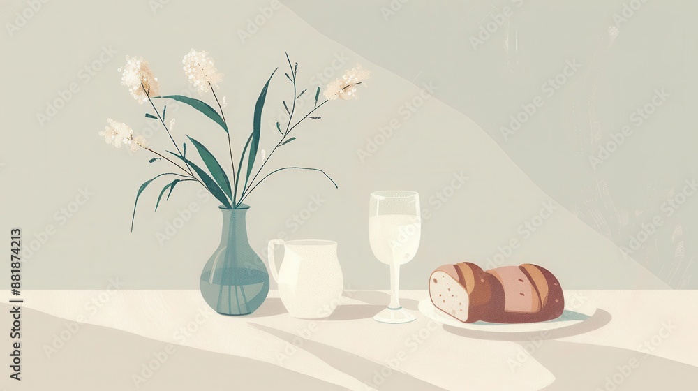 Biblical Illustration of a Holy Communion Setup with Bread and Wine ...