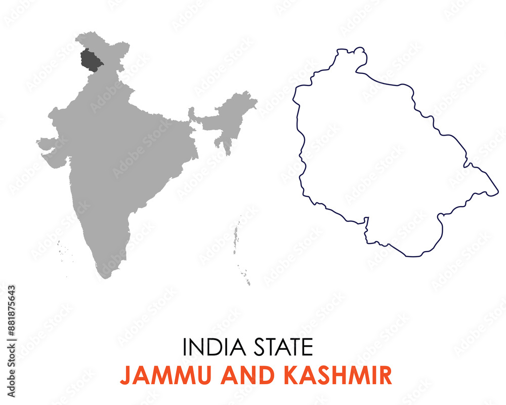 Jammu and kashmir map of Indian state. Jammu and kashmir map vector illustration. Jammu and ...