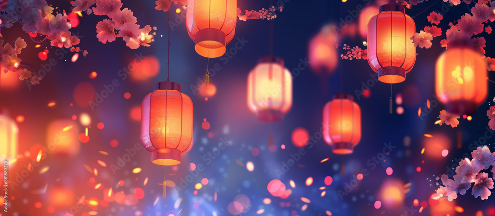 obon day festival lantern night background illustration, for banner ...