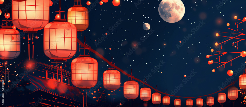 obon day festival lantern night background illustration, for banner ...