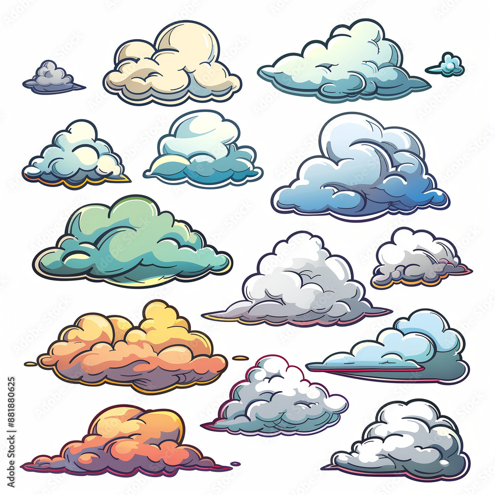 image showing 10 different types of cloud shapes on a white background ...