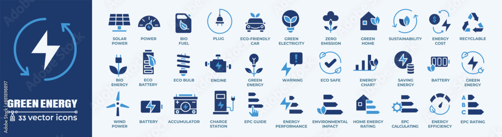 Net zero and green energy icon set. CO2 neutral, sustainable ...