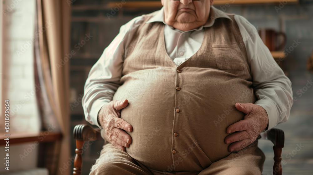 An elderly person with visible excessive belching trying to deal with a ...