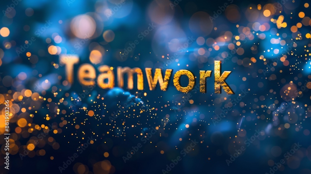 Teamwork word in navy blue and gold abstract wallpaper with glowing ...