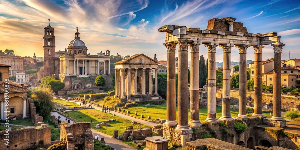 Roman Forum ruins with iconic ancient columns and structures, ancient ...