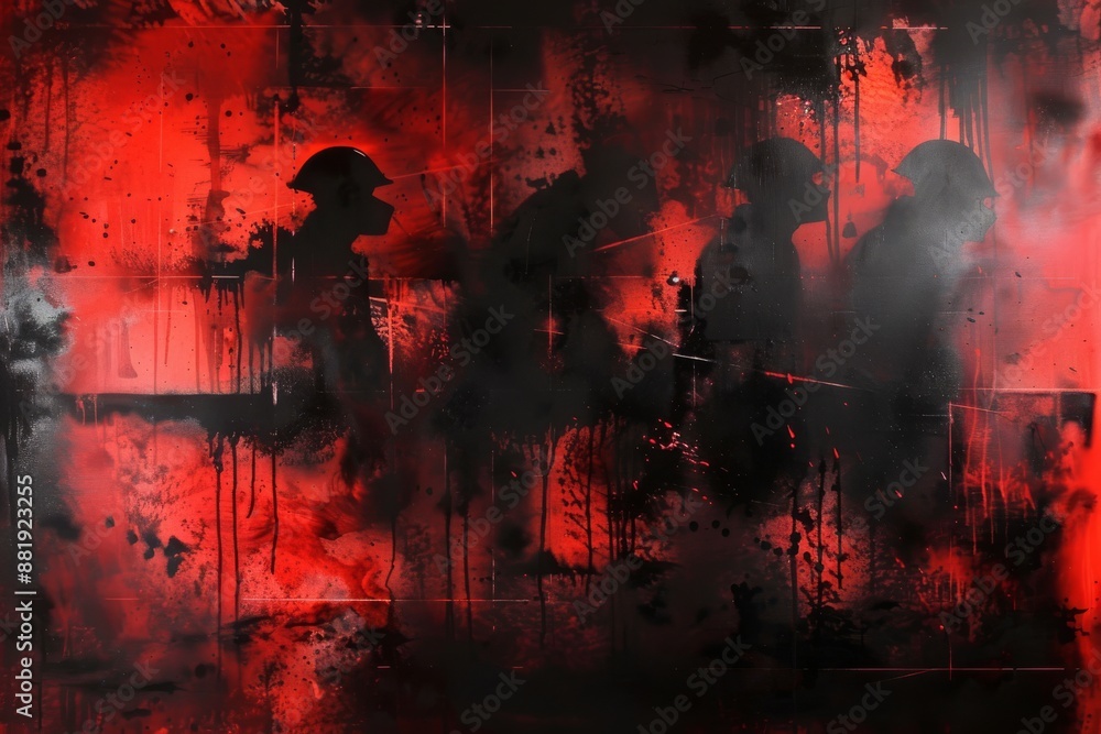 Abstract Image of Dark Jagged Shapes and Intense Contrasting Red and ...