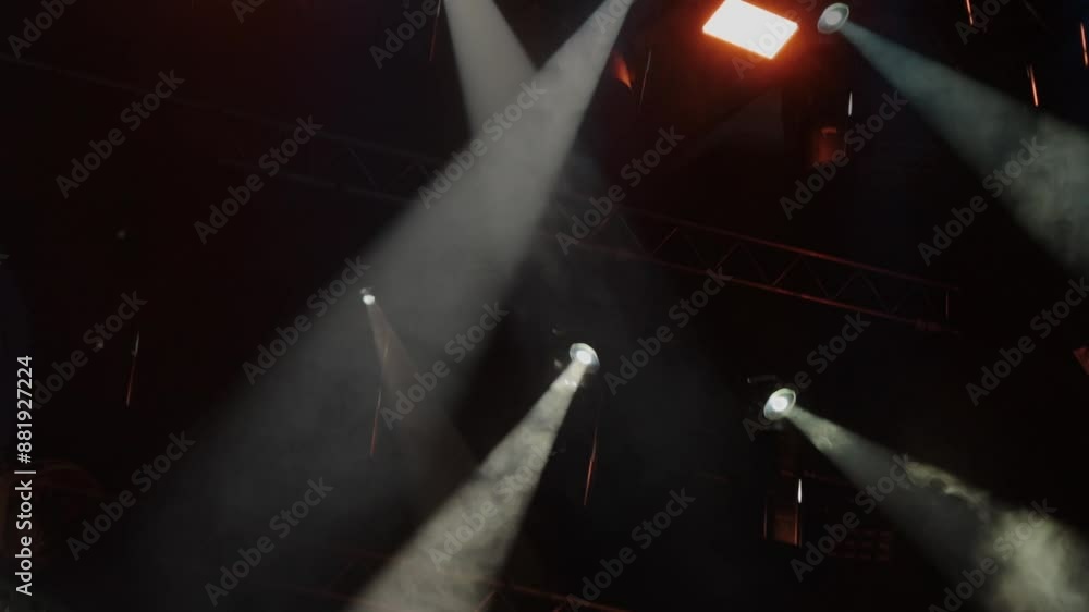 Stage Spotlight with Laser rays. Bright shiny lights flashing movement ...