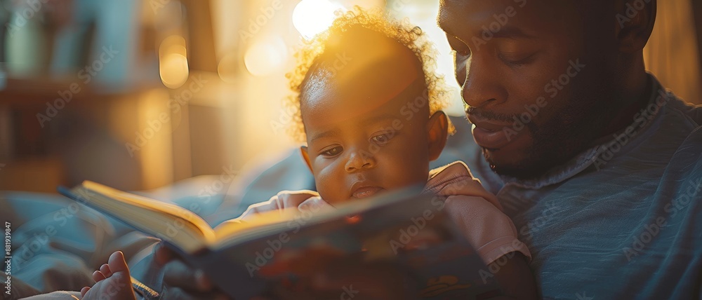Father reading a bedtime story to his young child in a cozy room ...