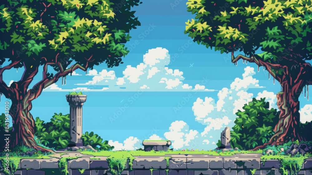 video game, platformer game screen, in the 1980s 16-bit art style Stock ...