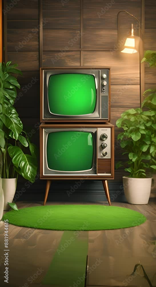 Tv screen blank mockup old vintage tv screen green screen use key light ...