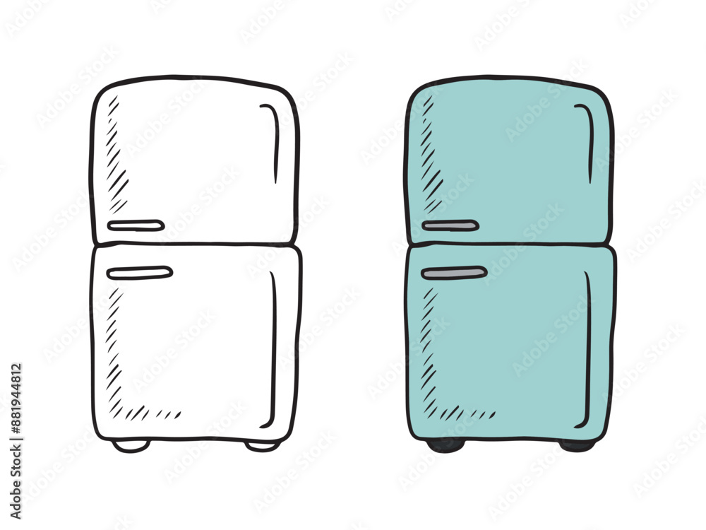 Refrigerator with two sections in black isolated on white background ...
