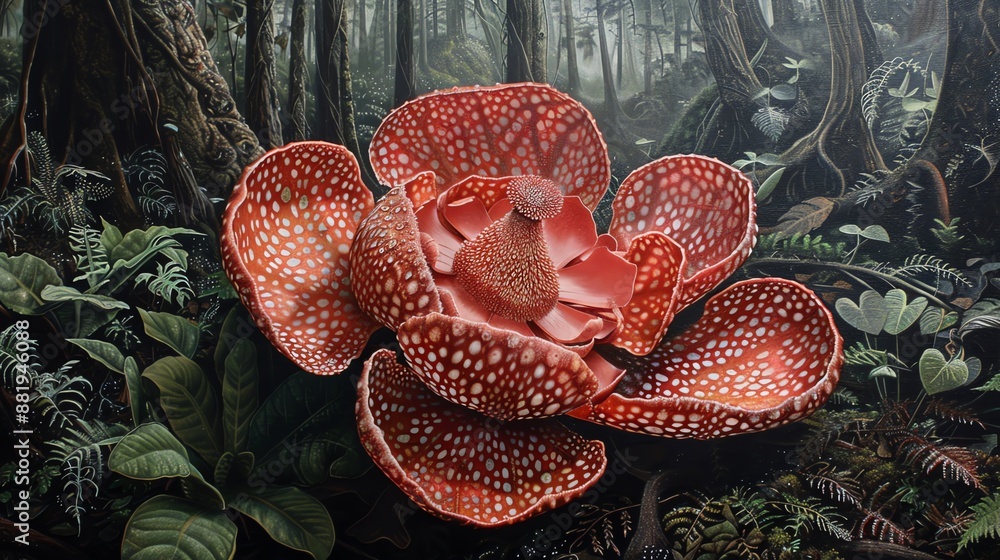 Rafflesia arnoldii, the world's largest flower, blooming in a lush ...