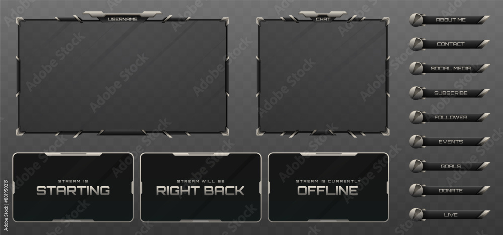 Black and Silver Themed Stream Overlay Webcam Screen Frame and Stream ...