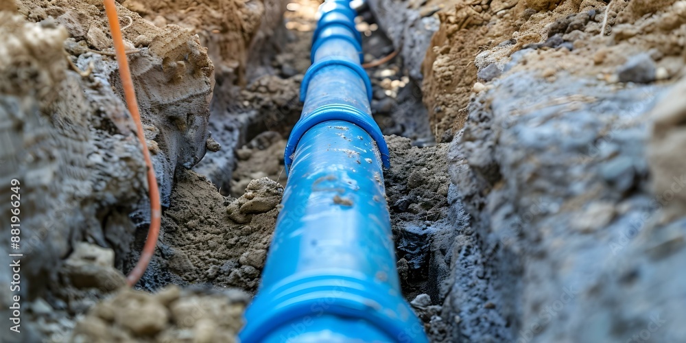 Installing new water pipes in concrete trench with thermal insulation ...