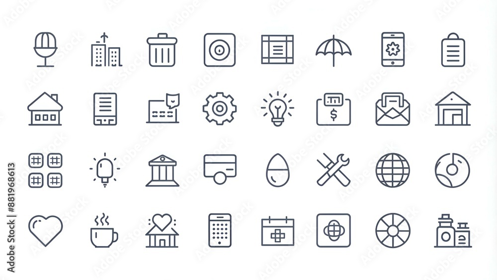 24x24 Pixel Perfect. Basic User Interface Essential Set. 200 Line ...