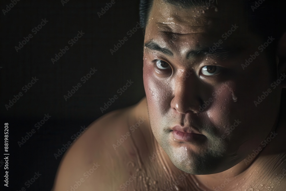 intense sumo wrestler portrait dramatic chiaroscuro lighting stoic ...