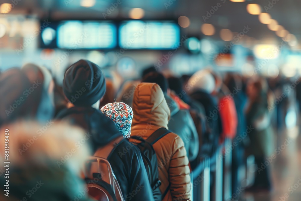 People Standing in a Long Queue at an Airport Terminal During Sunrise ...