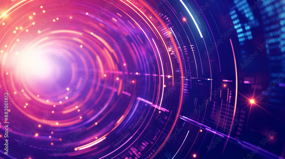 Futuristic digital technology background with glowing neon lights and ...