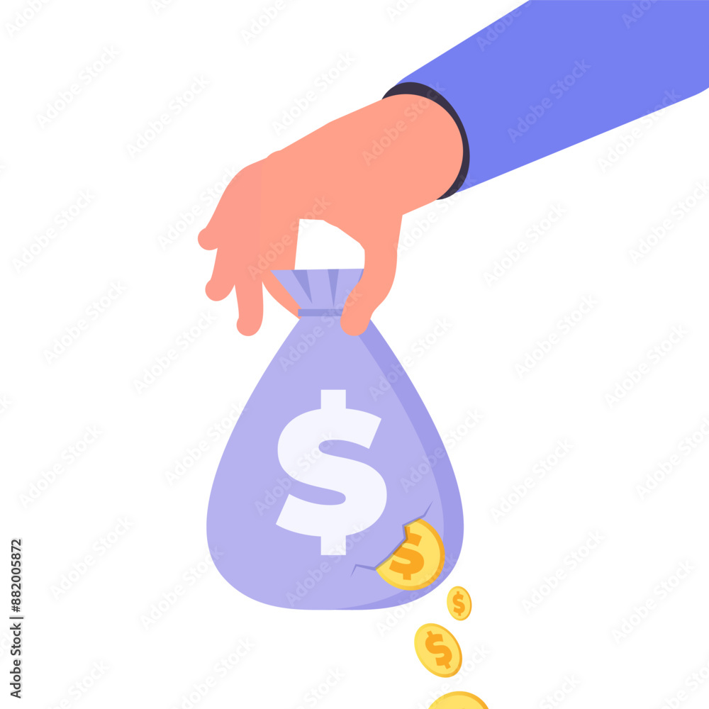 Money leaking concept. An unexpected stock market drop leading to money ...