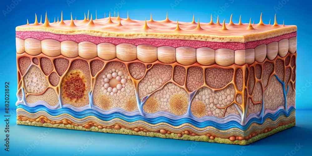 Cross-Section of Skin with Epidermis, Dermis and Subcutaneous Layers ...