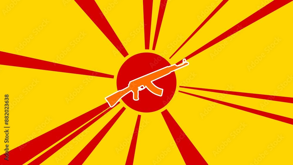 Assault rifle on the background of animation from moving rays of the ...