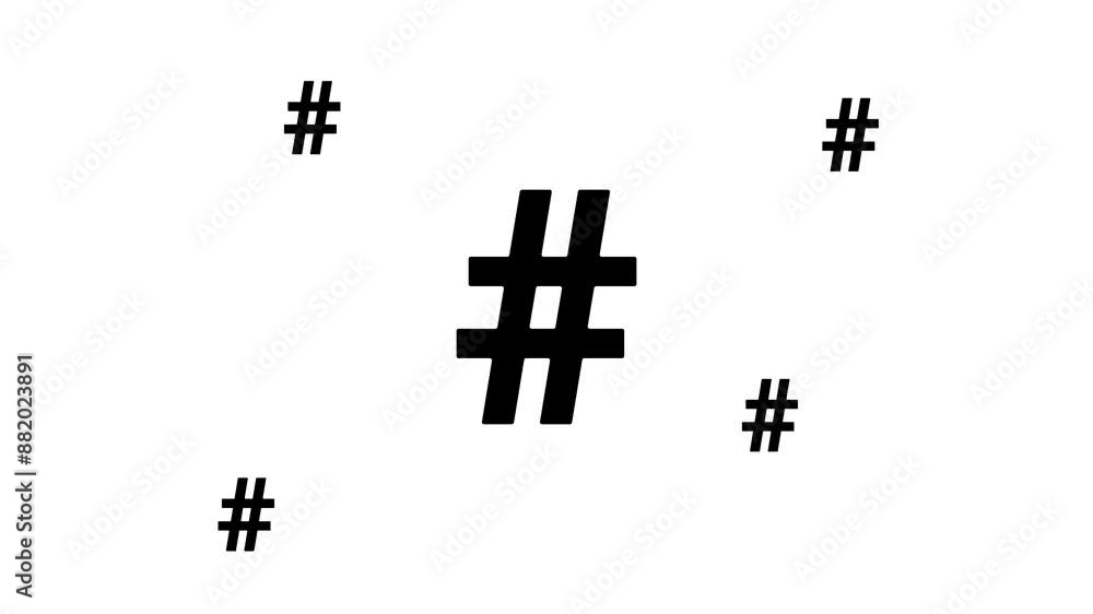 Zoom in and out animation the hash symbol. Large black symbol in the ...