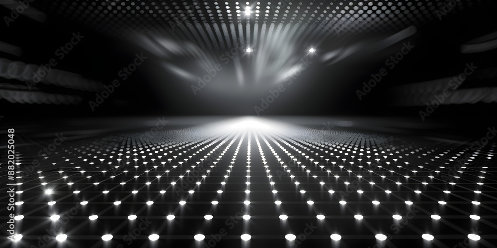silver light grid on dark background central perspective, futuristic ...
