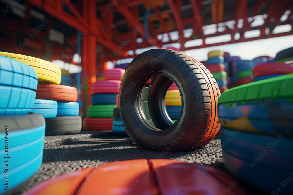 Colorful Upcycled Tire Playground in a Futuristic City. Generative AI ...
