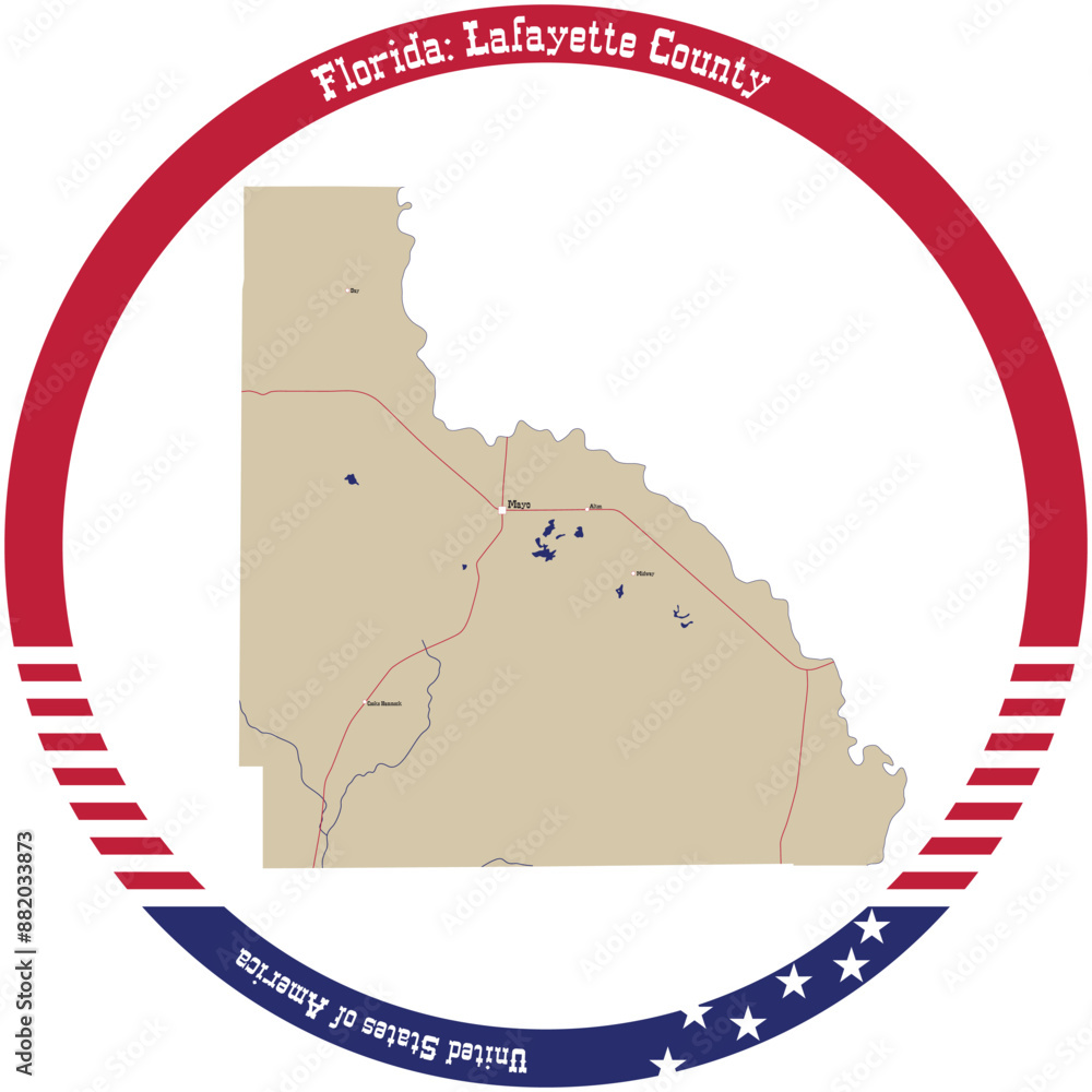 Map of Lafayette County in Florida, USA arranged in a circle. Stock ...