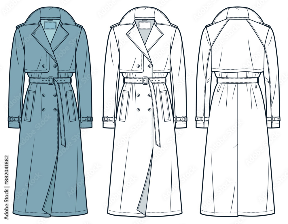 Vetor de Trench Coat technical fashion Illustration. Classic Trench ...