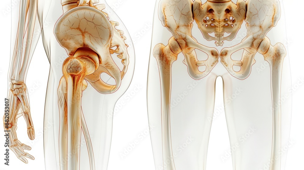 Joint anatomy illustration, detailed view of shoulder and hip joints ...