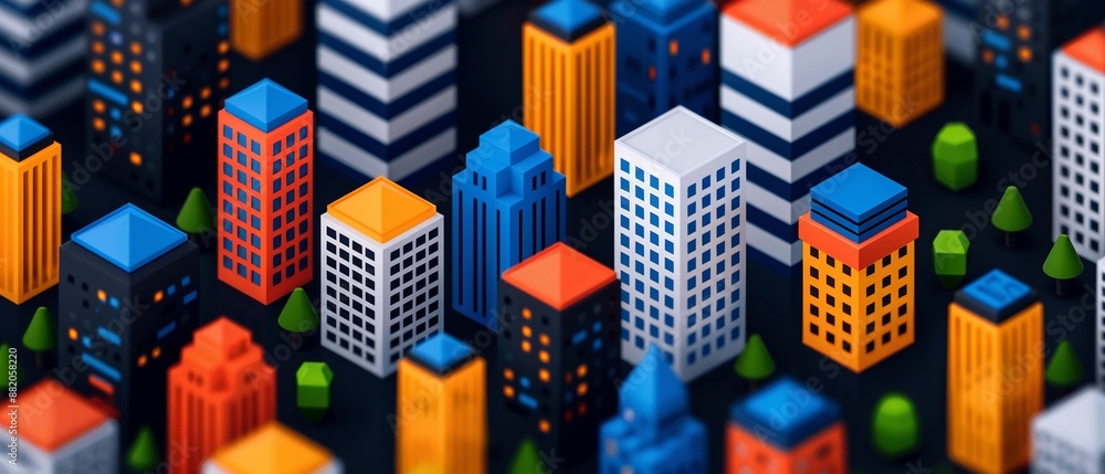 Planners using shapes in urban commerce layout, modern city design ...