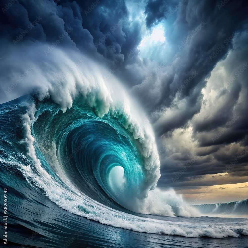 Giant tsunami waves dark stormy sky Perfect Storm Huge waves Tsunami ...