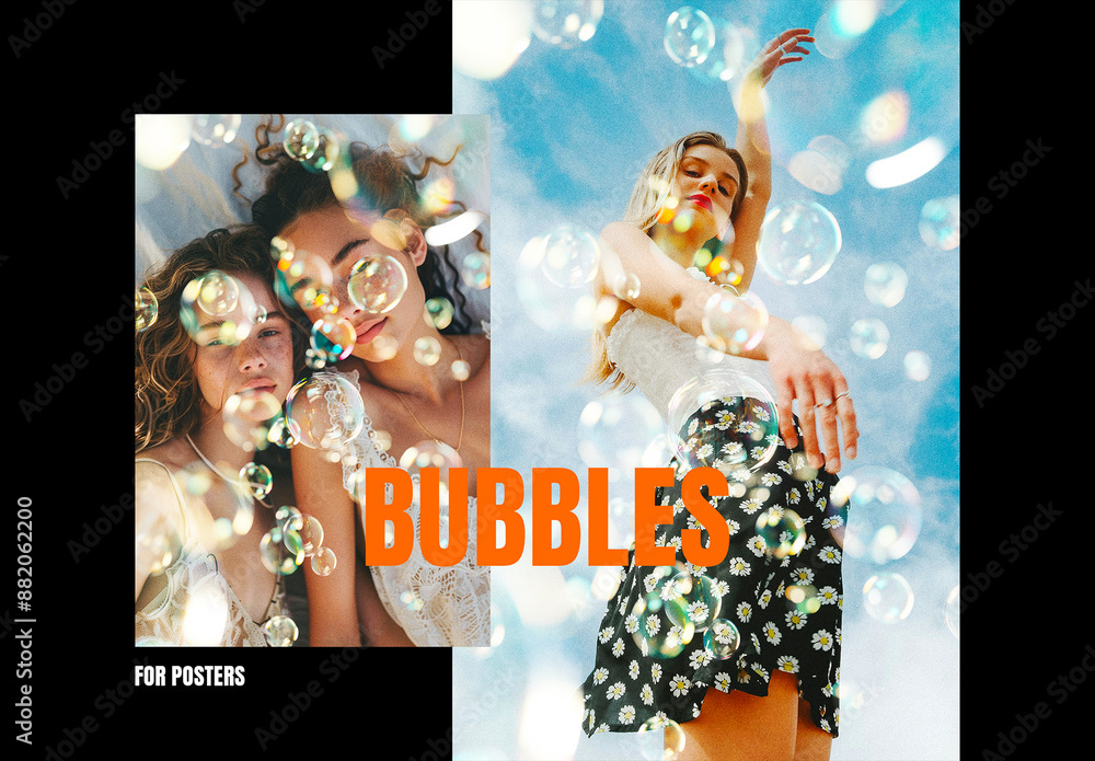 Bubbles Overlay Poster Photo Effect Mockup Stock Template | Adobe Stock