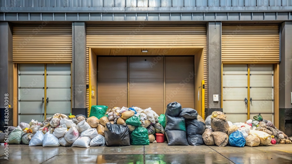 Garbage bags and boxes on the loading dock Waste removal, dock, removal ...