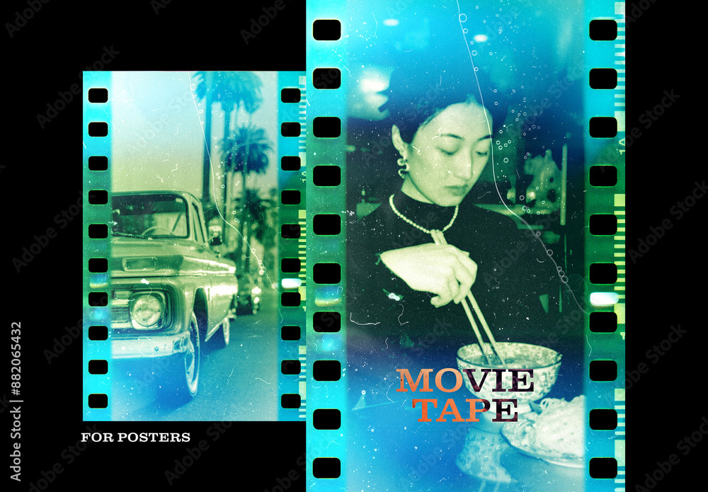 Overexposed Movie Tape Poster Photo Effect Mockup Stock Template ...