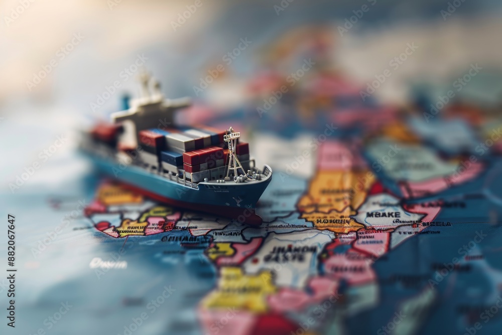 Container Ship Model on World Map Representing Transcontinental Trade ...