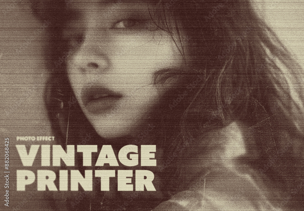 Vintage Printer Photo Effect Mockup Stock Template | Adobe Stock