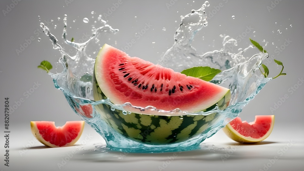 Isolated water melon splash on a translucent white background, png ...