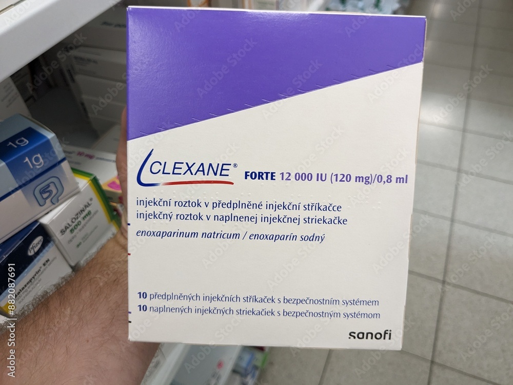 Prague, Czech Republic - July 10 2024: CLEXANE box of medication with ...