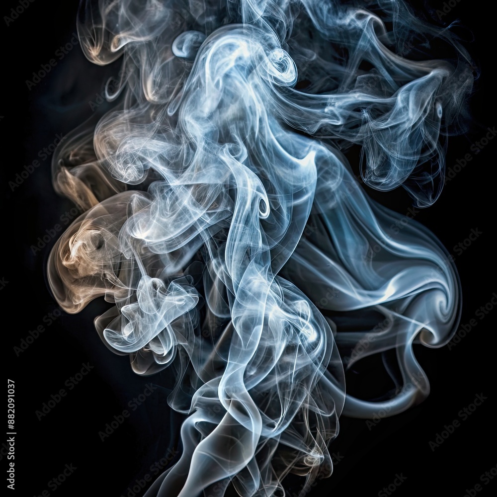 Abstract gray smoke swirls rising vertically on black background ... Abstract gray smoke swirls rising vertically on black background ...