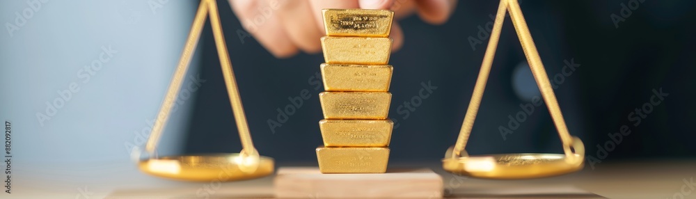Precarious Balance of Financial Expansion and Risk - Hand Stacking Gold ...