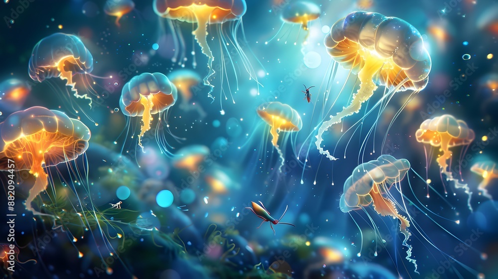 Bioluminescent Jellyfish Caves Illuminating Labyrinth Explored by ...