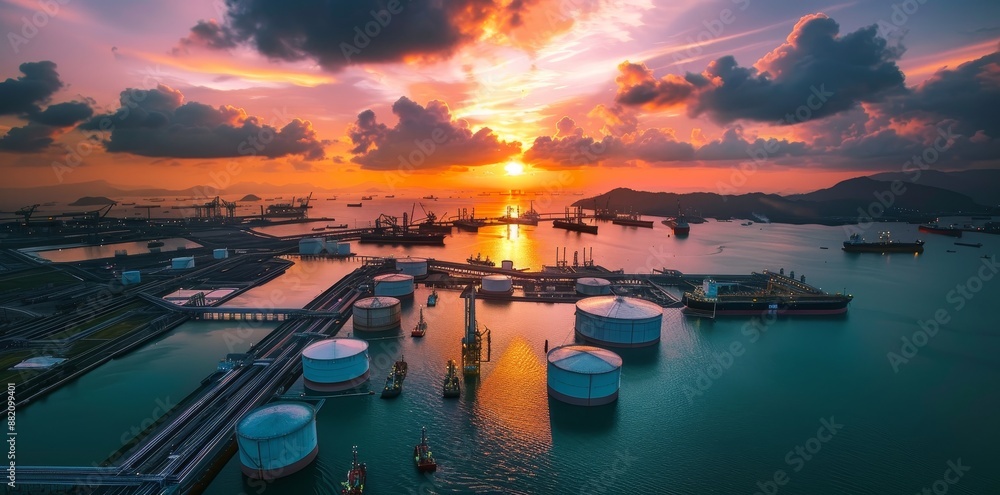 Technology for storing and transferring liquefied natural gas. Concept storage tanks, LNG ...