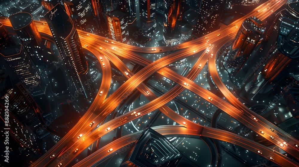 Foto de Conceptual image of an aerial view of an urban highway ...