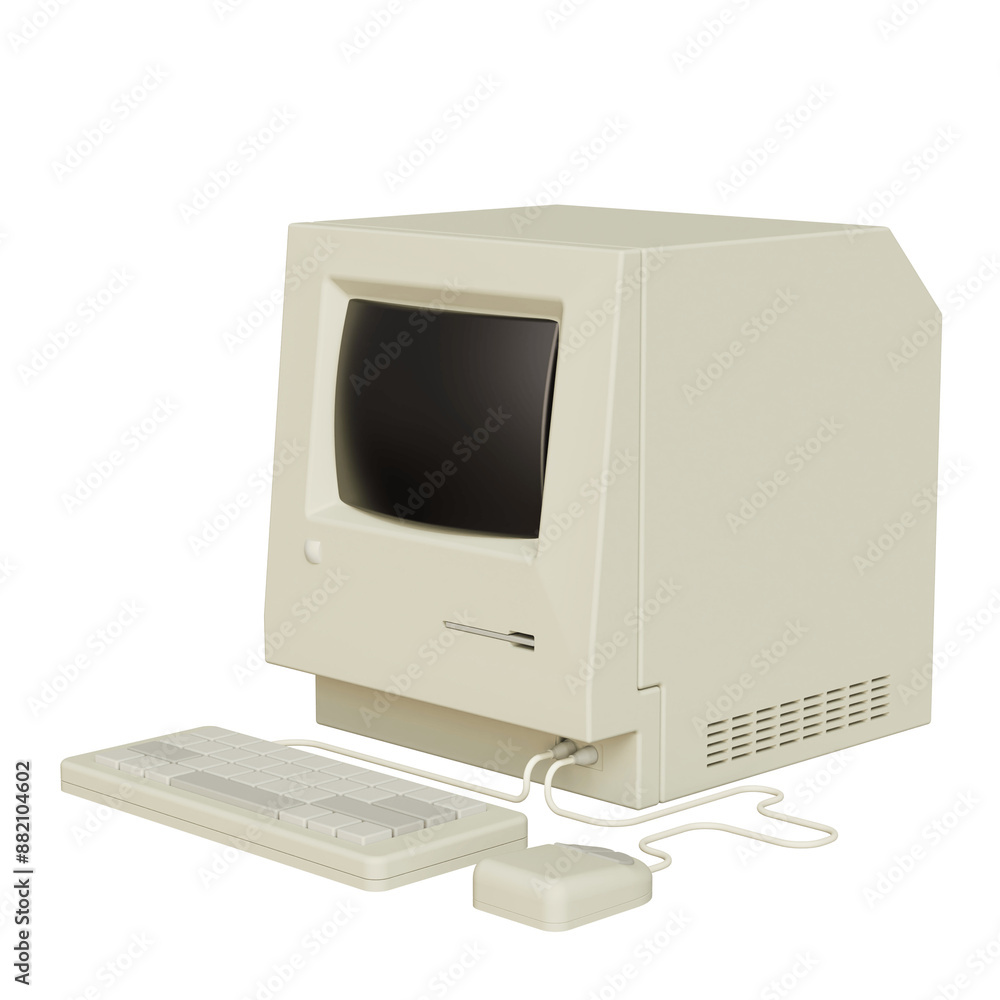Vintage white Desktop PC with keyboard and mouse on transparent ...